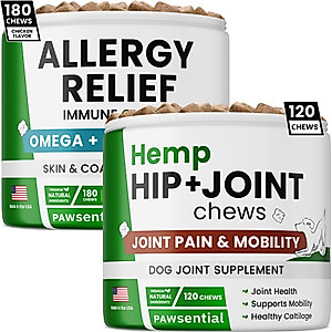 Allergy Relief + Advanced Hemp Hip & Joint for Dogs Bundle - Chondroitin Turmeric MSM Hemp Oil + w/Probiotics + Omega 3 + Colostrum - Skin&Coat + Immune Supplement - 300Ct - Made in USA