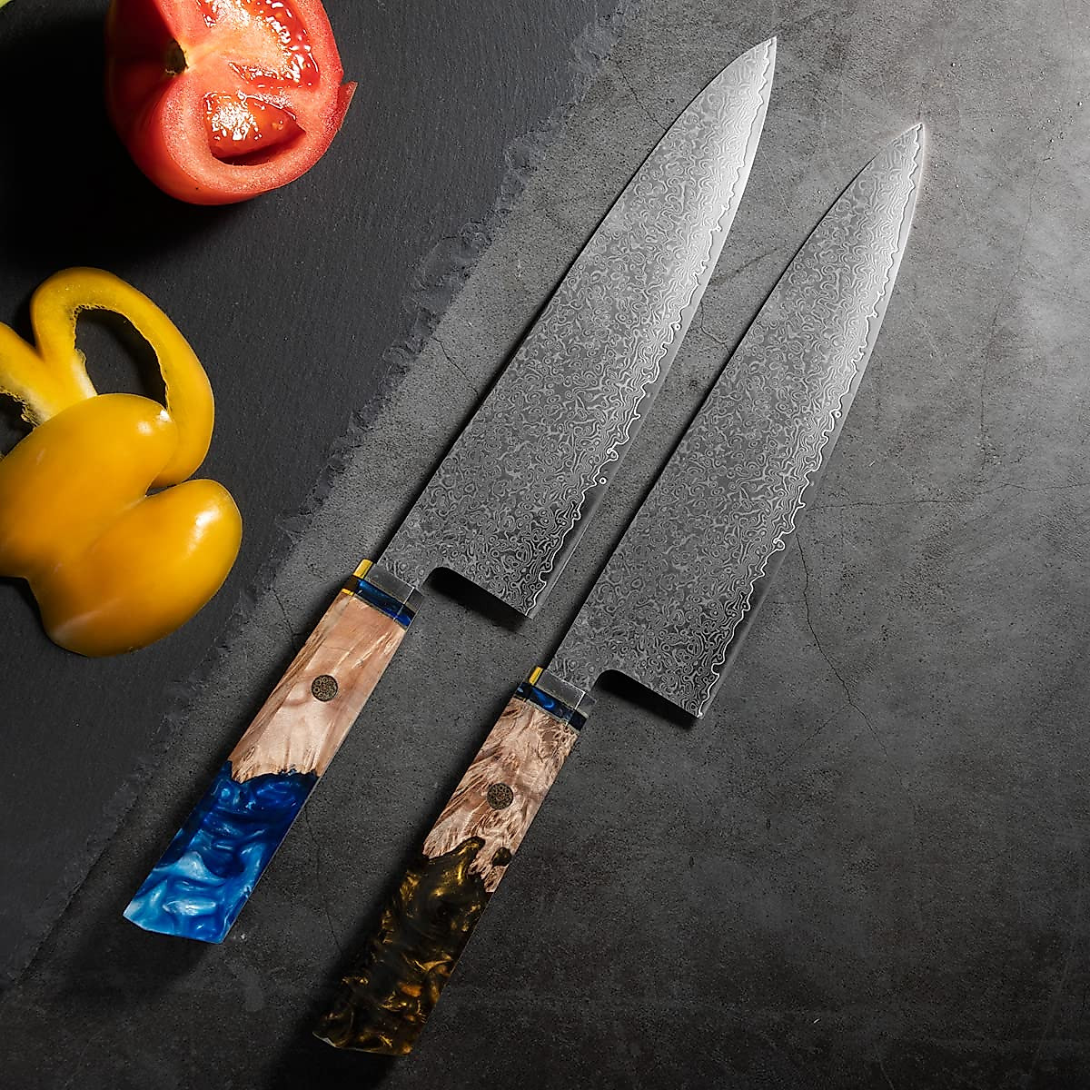 8 Inch Kiritsuke Knife Unique stablized wood Resin handle Damascus Vg10 67 Layers Japanese Stable Wood Chef Knives with Sheath (8.5”gyuto knife)