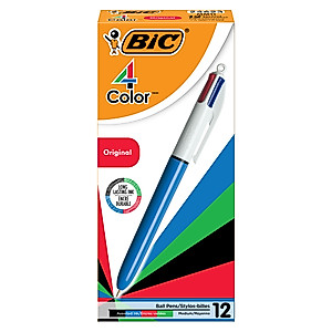 BIC 4-Color Original Retractable Ball Pens, Medium Point (1.0mm), 12-Count Pack, Retractable Ball Pen With Long-Lasting Ink