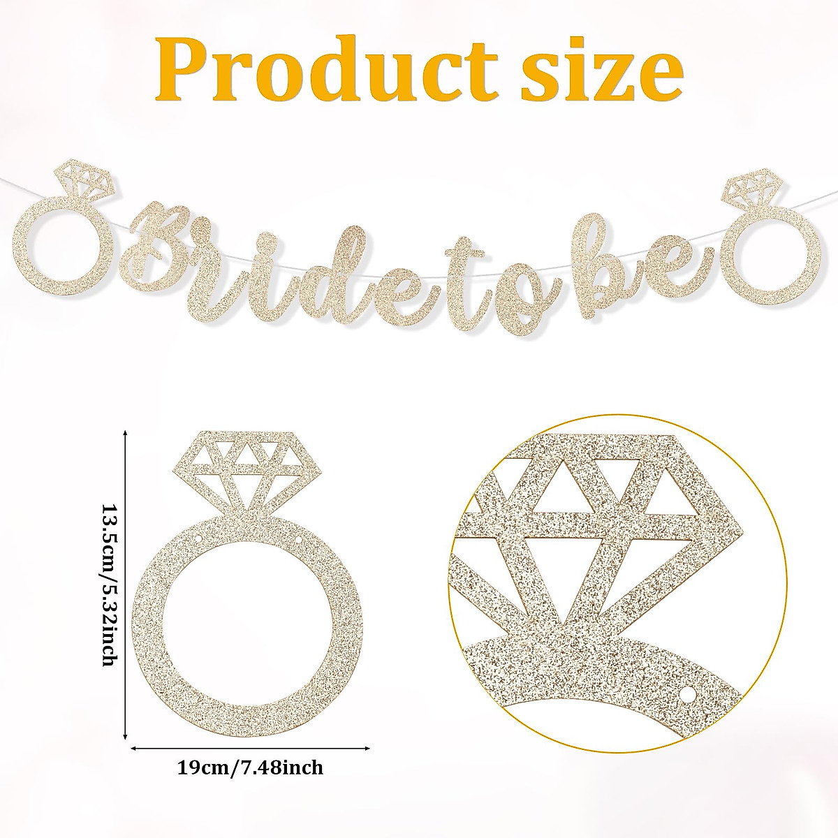 Bride to Be Banner, NO DIY Glitter Gold Bridal Shower Decorations Pre-Strung Bride to Be Banner Bunting Garland Hanging Backdrop for Wedding Engagement Bachelorette Party Decor