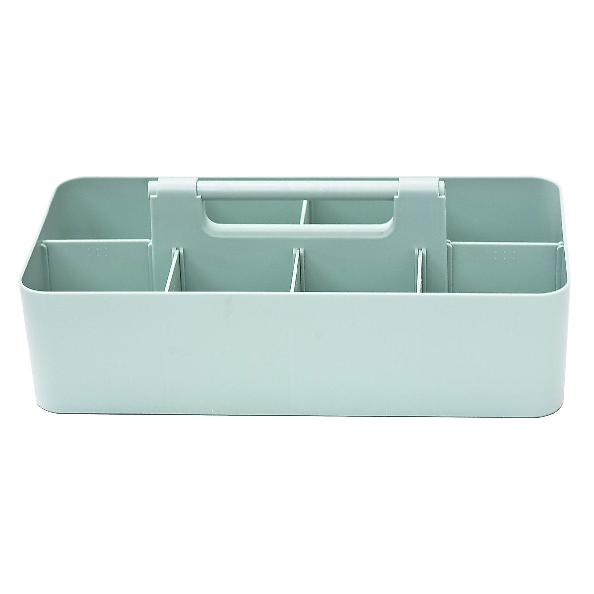 New Plastic Portable Makeup Organizer Caddy Tote Divided Basket Bin with Handle, for Bathroom Storage - Holds Blush Makeup Brushes, Eyeshadow Palette, Lipstick - Extra Large Made In USA (Mint)