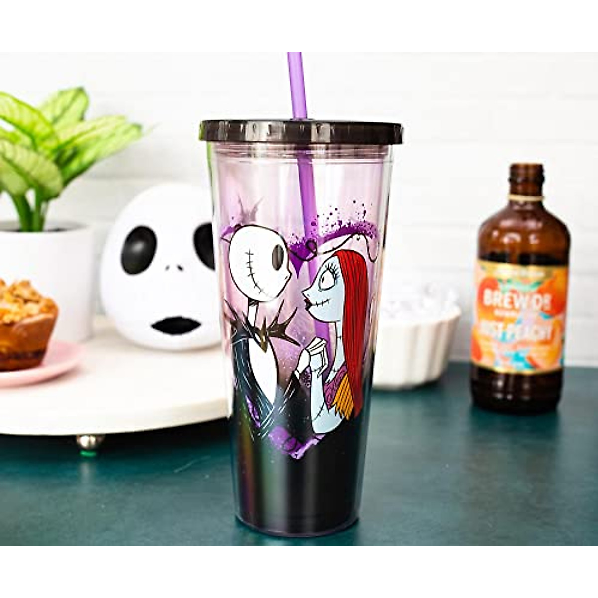Disney The Nightmare Before Christmas 24-Ounce Carnival Cup With Reusable Straw and Leakproof Lid | Plastic Cold Cup For Boba Milk Tea Beverages, Home & Kitchen Essentials | Tim Burton Halloween Gifts