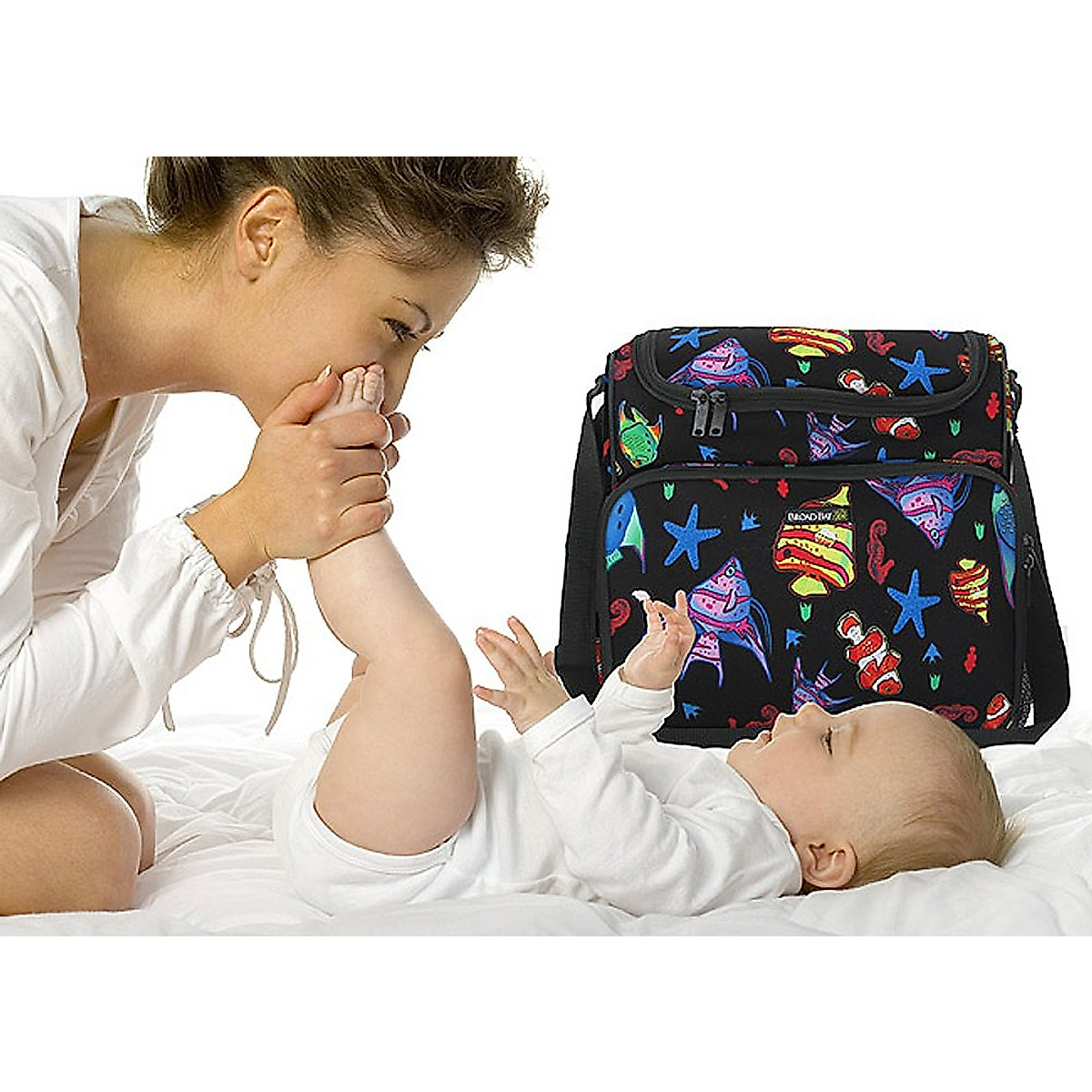 Tropical Fish Diaper Bag Deluxe Fish Theme Baby Bag - Loaded with Features & Pockets Gift For New Mom or Dad