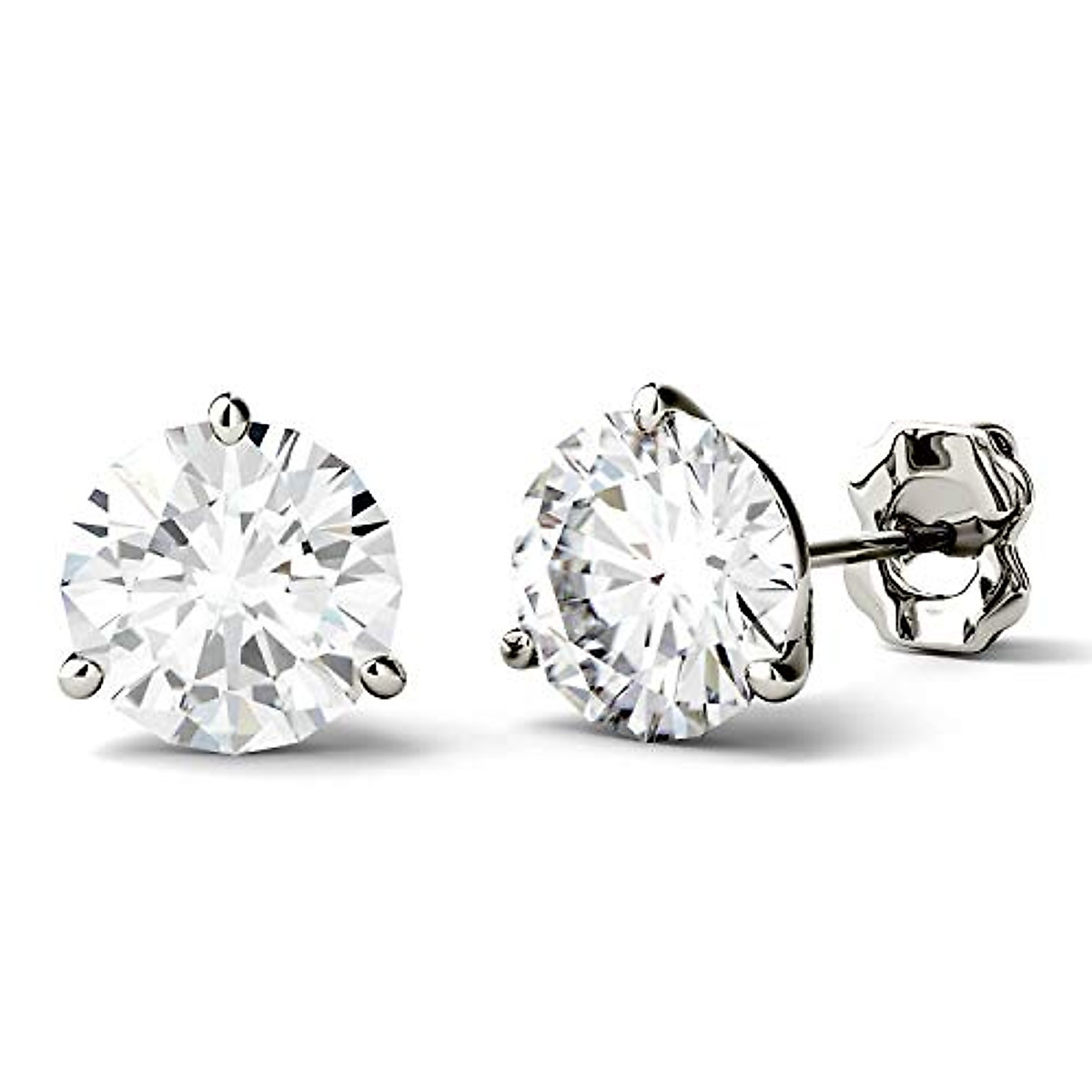 Charles & Colvard Created Moissanite 7.5mm Round Cut Stud Earrings for Women | 3 cttw DEW | Lab Grown | Solid 14K White Gold with Rhodium