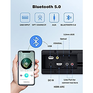 Puxinat 2 in 1 Separable Sound Bars for TV, 2.2 Channel 32Inch Bluetooth 5.0 TV Speaker for Surround Sound System, Built-in Dual Subwoofer, Bass Adjustable, Remote Control Included