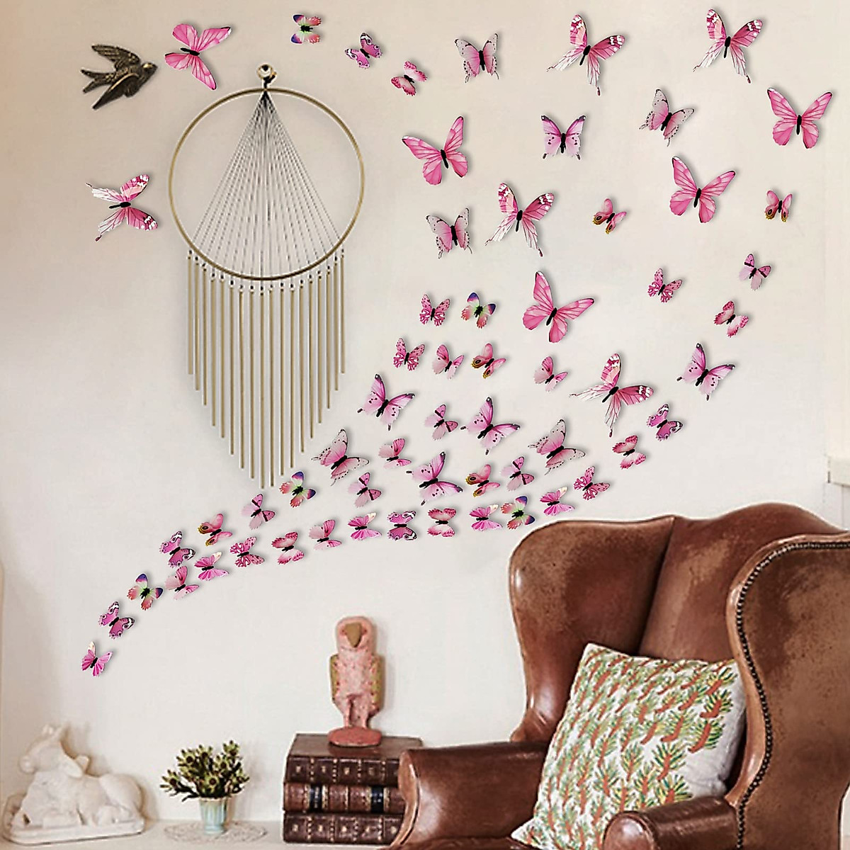 Ewong 3D Butterfly Wall Stickers Arts Decor Crafts for Kids Girls, Home Decorations for Living Room Baby Bedroom Bathroom Nursery Classroom Office Decals 60PCS (60 Pink)