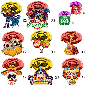 36 Pcs Dia De Los Muertos Decorations banner,NO-DIY Day Of The Dead Decorations Sugar Skull Decorations banner,Dia De Muertos Decorations for Mexican Party Supplies