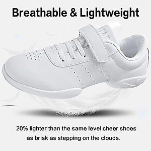 MEESLGOO Girls White Cheerleading Dance Shoes Youth Athletic Training Tennis Walking Competition White Sneakers Girls (White,US 2.5 Little Kid