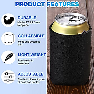 60 Packs Blank Can Cooler Sleeves Soda Can Covers Neoprene Can Sleeve Drink Insulator Sleeve Collapsible Can Coolers for Parties, Events or Weddings (Black)