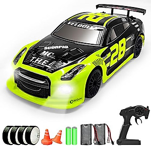RACENT 2.4GHz 4WD 25KPH High Speed RC Drift Car with LED Lights, PVC Shell, ABS Base, Rechargeable Batteries, Toy Gift for Kids & Adults