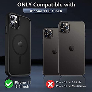 MOCCA Strong Magnetic for iPhone 11 Phone Case,[Compatible with Magsafe][Glass Screen Protector+Camera Lens Protector] Slim Thin Shockproof Cover Case for iPhone 11 6.1 inch, Black