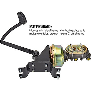 Universal 7" Brake Booster and 1" Master Cylinder Kit for Early Hot Rods and Trucks: Frame-Mounted, Fits Auto Transmission, Dual Reservoir, 6:1 Pedal Ratio, Under Floor Power Brake Conversion