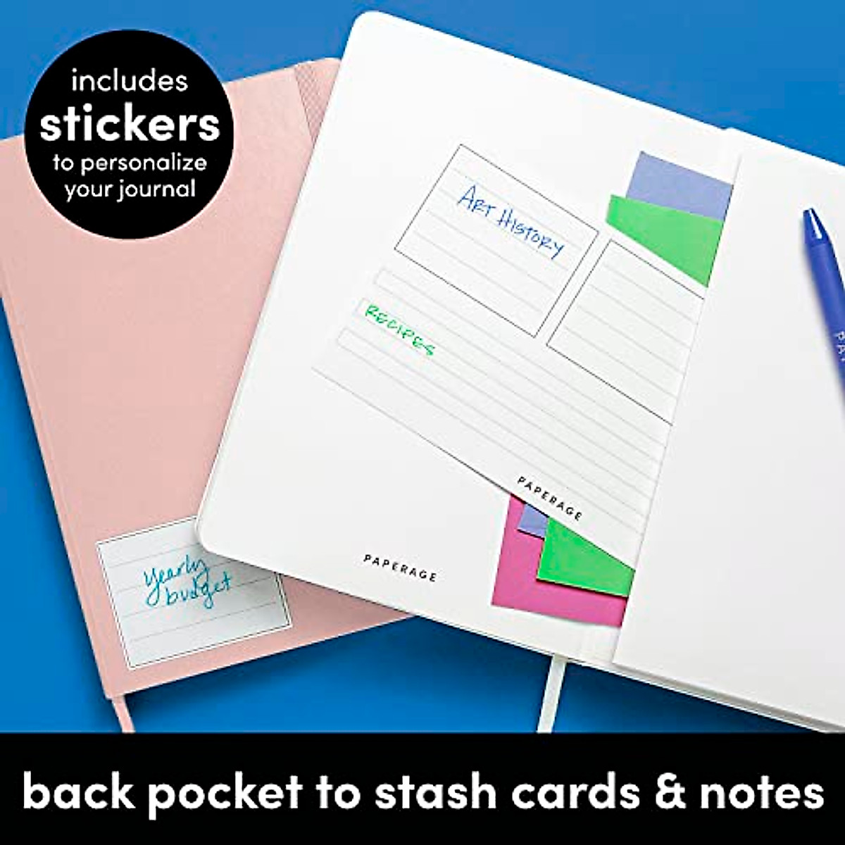 PAPERAGE Recycled Lined Journal Notebook, (Black), 160 Pages, Medium 5.7 inches x 8 inches - 100 gsm Thick Paper, Hardcover