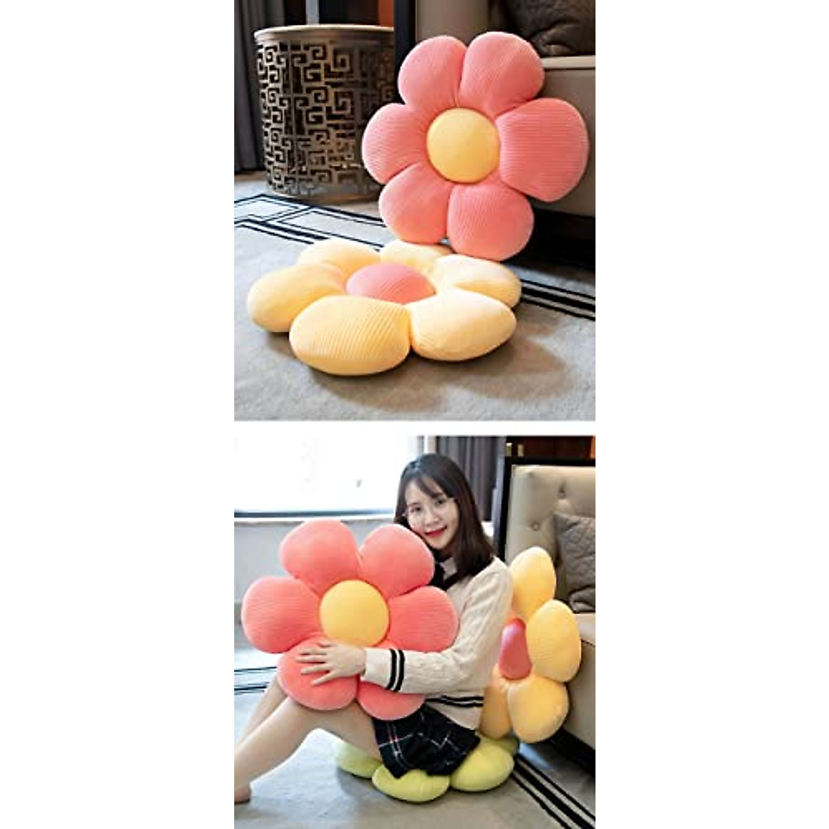 WYIKE Flower-Shaped Cute Pillow, Flower Cushion, Reading Pillow and Leisure and Comfortable Pillow, Car Cushion (Beige/Yellow, 40cm*40cm)