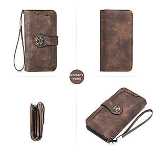 Telena Womens Wristlet Wallets Leather Large Trifold Clutch Purse Credit Card Holder Coffee