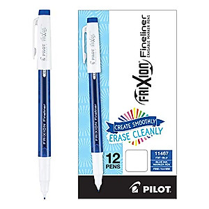 PILOT FriXion Fineliner Erasable Marker Pens, Fine Point, Blue Ink, 12-Pack (11467)