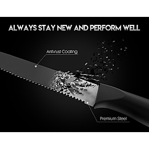 ASETY Steak Knives Set of 6, Serrated Steak Knives,Dishwasher Safe,High-Carbon Stainless Steel Steak Knife Sets with Elegant Box,Black