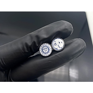 HEKEUOR 1G/7MM,9MM 316L Steel Tapers + Sun and Moon Tunnels Plugs Ear Gauges Piercing Single Flared Tunnels with O Rings