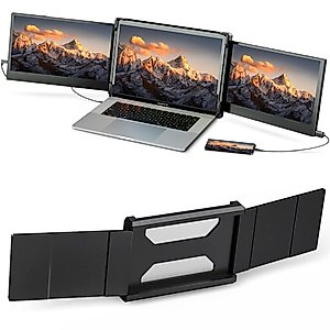 Fagomfer Laptop Screen Extender, P2 12" Triple Portable Monitor Tri Display 1080P FHD IPS USB/Type-C/HDMI 4 Speakers External Monitor Compatible with 13-16'' Windows/Mac/Android/Notebook