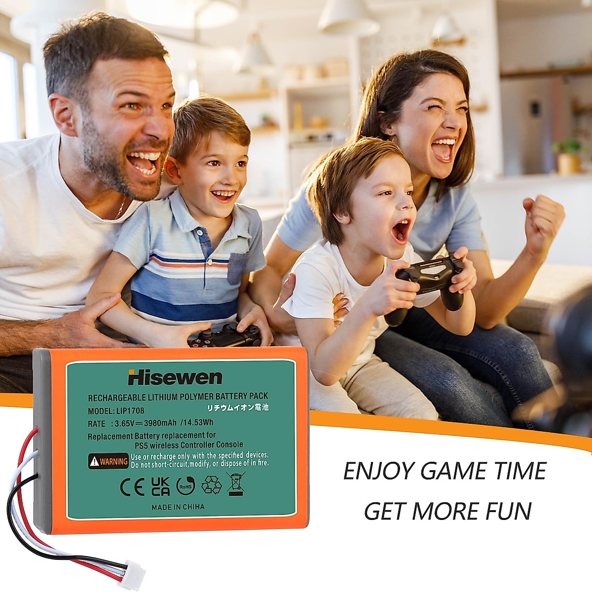 Hisewen PS5 Controller Battery, Upgraded 3980mAh LIP1708 PS5 Battery ...