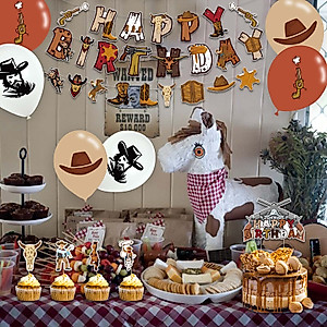 Cowboy Birthday Decorations, Wesrtern Horse Party Supplies with Cowboy Garland Happy Birthday Banner Cake Toppers Latex Balloons for Kids Boys Western Themed Birthday Party Decorations