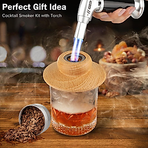 Moskiboly Cocktail Smoker Kit Old Fashioned, Whiskey Smoker Kit with Torch, Bourbon Smoker Infuser Kit with 6 Flavors of Wood Chips, Christmas Birthday for Men, Father(with lid)
