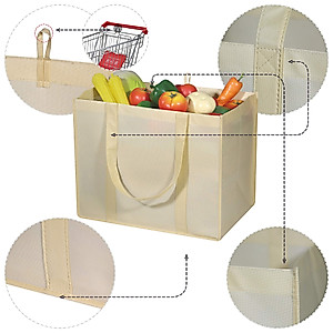 DIOMMELL 10 Pack Reusable Grocery Bags Extra Large Super Strong Heavy Duty Shopping Tote Bags with Reinforced Handles, Beige