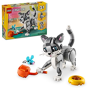 LEGO Creator 3 in 1 Playful Cat Toy - Building Toy with 3 Building Options, Cat, Dog, or Pigeon - Easter Basket Gift for Kids - Animal Figures for Kids, Girls and Boys, Ages 8+ - 31163