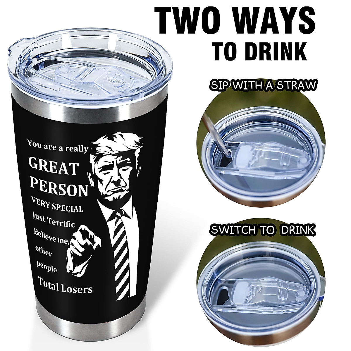 Travel Coffee Mug, Make Coffee Great Again 20ozTumbler for Men & Women, Thank You Appreciation Gifts, 20 Oz Stainless Steel Insulated Coffee Tumbler, Black
