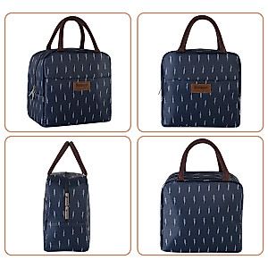 HOMESPON Lunch Bag Insulated Tote Bag Lunch Box Resuable Cooler Bag Lunch container Waterproof Lunch holder for Women/Men(navy feather,large)