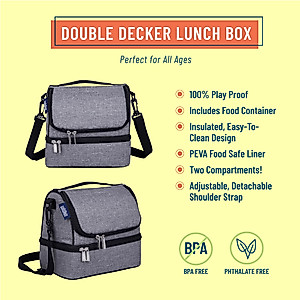 Wildkin Two Compartment Insulated Lunch Bag for Kids – School & Travel Ready - Gray Tweed