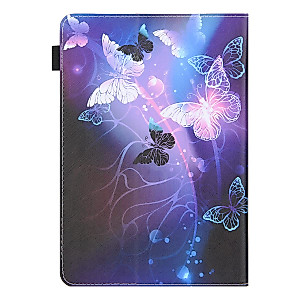 Universal 7 8 Inch Android Tablet Case, Tablet Case Cover for 7.0 8.0 Inch Tablet, Dluggs Multi-Angle Viewing PU Leather Stand Case for All 7.0-8.5 Inch Tablet, 01 Purple Butterfly
