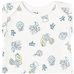 Amazon Essentials Disney | Marvel | Star Wars | Princess Baby Girls' Short-Sleeve Bodysuits, Pack of 6, 6-Pack Alice Tea Party, 0-3 Months