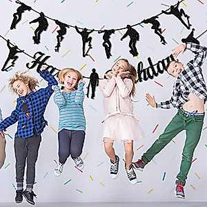 9 Pieces Skateboard Theme Happy Birthday Party Decorations Skateboard Happy Birthday Banner Black Silhouette Cupcake Toppers Skateboard Theme Party Supplies for Boys Girls Adults