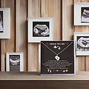 LOTUS-A Mom To Be Gift - Baby Feet Pendant Necklace with a Message Card Pregnancy Present for First Time Moms Expecting Women Pregnant Wife Sister Daughter Valentine's Mother's Day Christmas Birthday