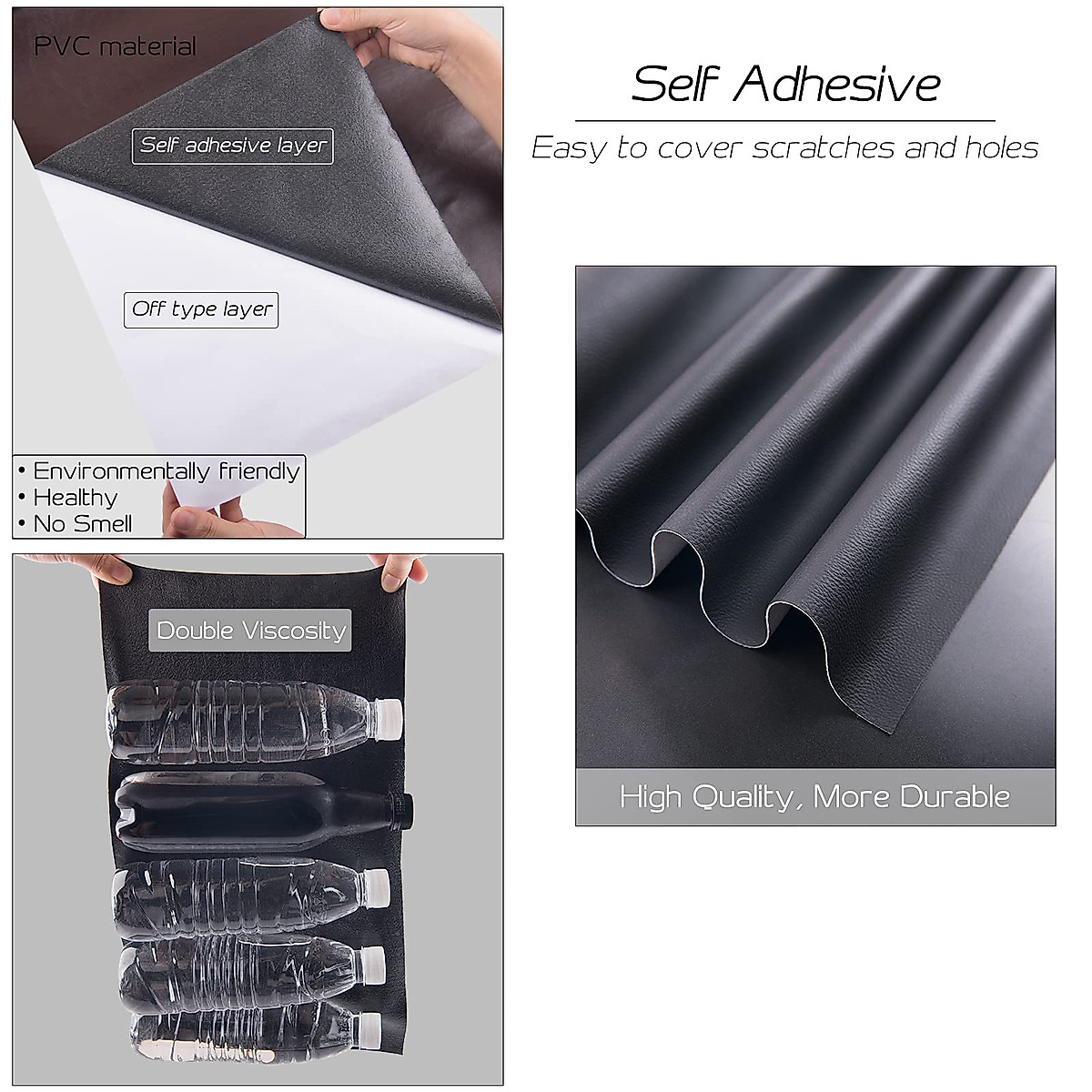 Leather Repair Patch 17X79 inch Large Self-Adhesive Leather Repair Tape, Reupholster Leather Patches for Furniture Couch Chairs Car Seat (Black, 17x79 inch)