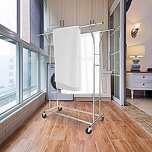ALUPOM Extendable Double Rod Clothing Rack on Wheels, Heavy Duty Rolling Commercial Garment Rack, Chrome Clothes Rack for Hanging Clothes