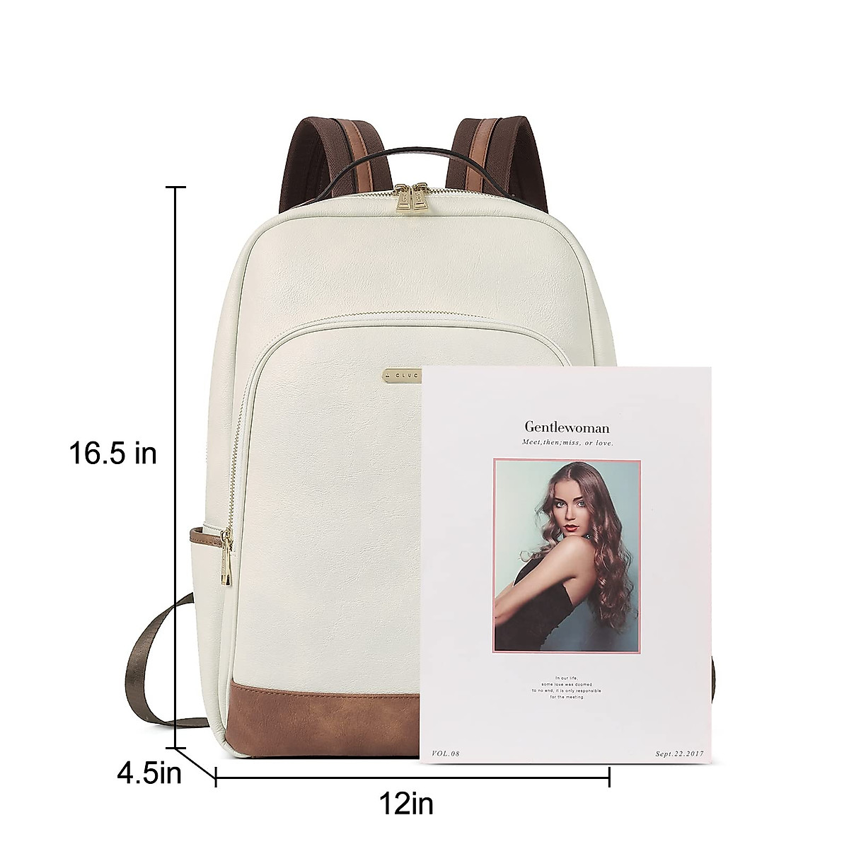 CLUCI Leather Laptop Backpack Purse for Women 15.6 inch Computer Backpack Business Casual Travel Daypack College Bag Beige with Brown