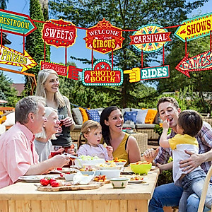 KATUMO Carnival Decorations, 11 Pcs Large Circus Carnival Signs Circus Theme Party Signs Carnival Party Supply Decor Paper Cutouts with Glue Point Dots and 2 Ropes