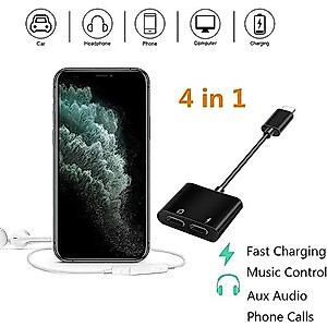 [Apple MFi Certified] iPhone Adapter,2 Pack Headphone Adapter for iPhone,Dual Lightning Audio Splitter Headphones and Charging Adapter for iPhone 14/13/12/11 Pro Max/XS/XR/X/8/7/6 Support Call