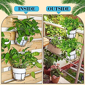 Dandat 24 Pcs Hanging Railing Planters 6 Inch Flower Pot Holders Black Potted Stand Railing Planter Iron Rack Balcony Planter Basket Small Shelf Container for Indoor Outdoor Balcony Fence Garden