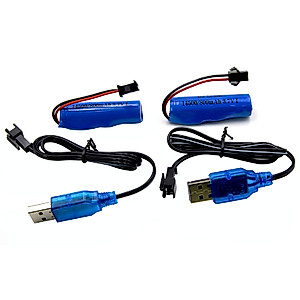 Blomiky 2 Pack 3.7V 500mAh Li-ion Rechargeable Battery SM 2P Plug with USB Charger Cable for Double Sided RC Stunt Car Small RC Boat Tumbling Amphibious RC Car RC Truck and C63 Battery and USB 2