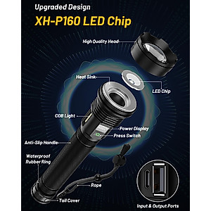 NJ FOREVER Rechargeable Flashlights High Lumens, 900000 Lumens Super Bright Flashlight, 8 Light Modes, IPX7 Waterproof Powerful Handheld LED Flash Light for Camping Home Hiking Outdoor