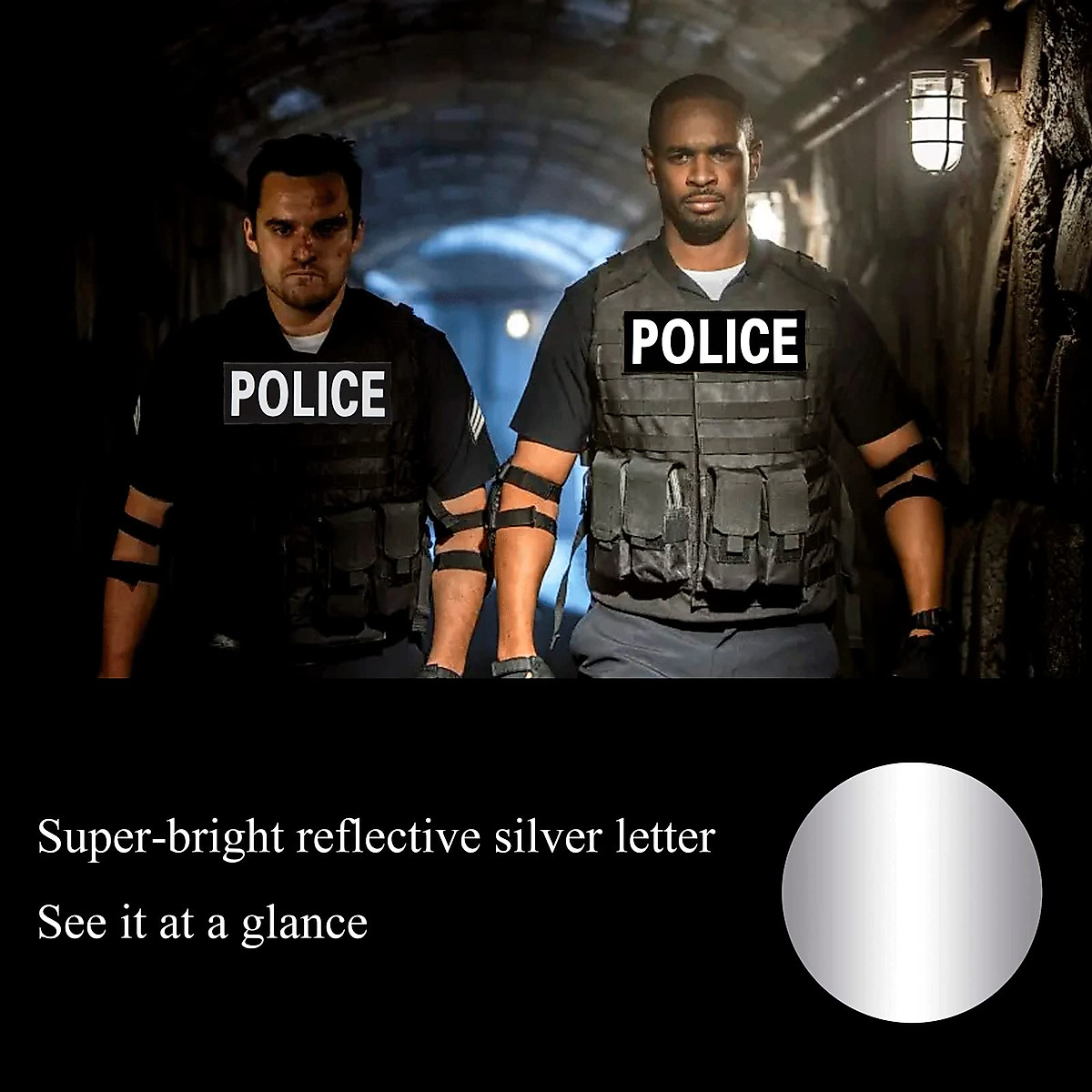 Police Patch 2 Pack Reflective Police Patch Hook and Loop Durable Fabric Police Patch with Reflective Printed Letters for Officer Guard Custom Uniforms Vest, Jacket, Carrier, 1 Small and 1 Large