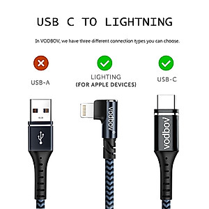 VODBOV 90 Degree iPhone Charger Fast Charging Cable 2Pack 10ft 6ft USB C to Lightning Right Angle Black