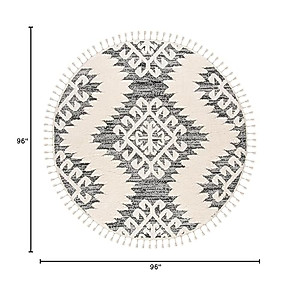 SAFAVIEH Moroccan Tassel Shag Collection Area Rug - 8' Round, Ivory & Grey, Boho Design, Non-Shedding & Easy Care, 2-inch Thick Ideal for High Traffic Areas in Living Room, Bedroom (MTS652F)