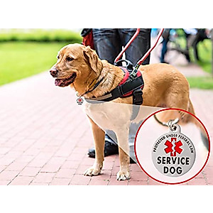 K9King Service Dog Tag Double Sided Federal Protection with Red Medical Alert Symbol Pet ID Tags 1.25 inch. Easily Attach to Collar Harness Vest Dog Service Tag