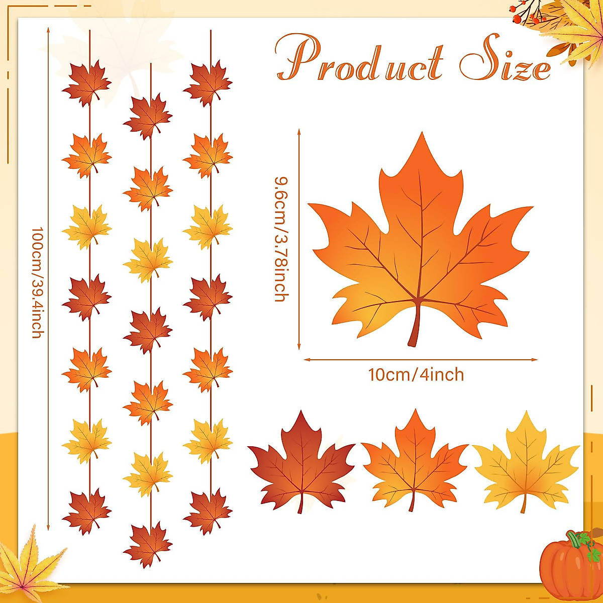 Ceenna Thanksgiving Maple Leaf Garland Artificial Maple Leaves Plants Farmhouse Vine Hanging Garland for Home Garden Kitchen Office Wedding Wall Doorway Party Backdrop Fall Thanksgiving Garland Decor