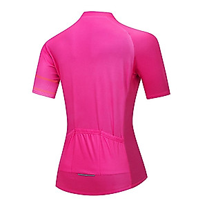 XUNQI Women's Cycling Jersey Short Sleeve Reflective with Rear Zippered Pocket Solid Pink Cycle Jersey Women Size M