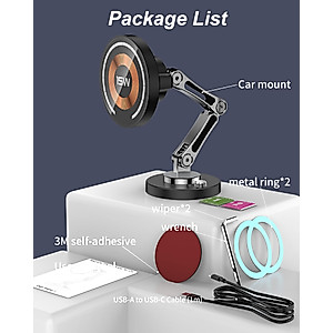 iAXBi Magnetic Car Mount Charger for MagSafe, 15W Wireless Fast Charger Phone Holder for Car with Adhesive, 360° Rotatable Zinc Alloy Handsfree Phone Stand